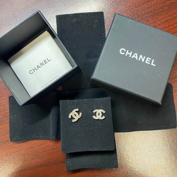 CHANEL | Jewelry | Chanel Crystal Logo Earrings | Poshmark